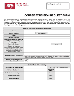Fillable Online COURSE EXTENSION REQUEST FORM - heritagecambridgecom Fax Email Print - pdfFiller