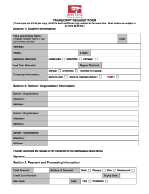 Fillable Online TRANSCRIPT REQUEST FORM - heritagecambridgecom Fax ...