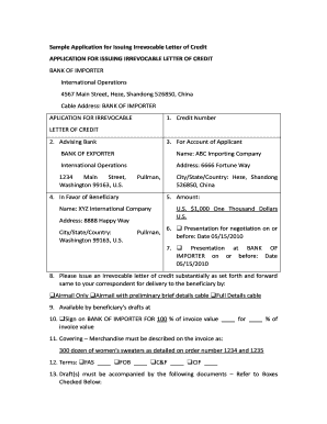 Fillable Online Sample Application for Issuing Irrevocable Letter of ...