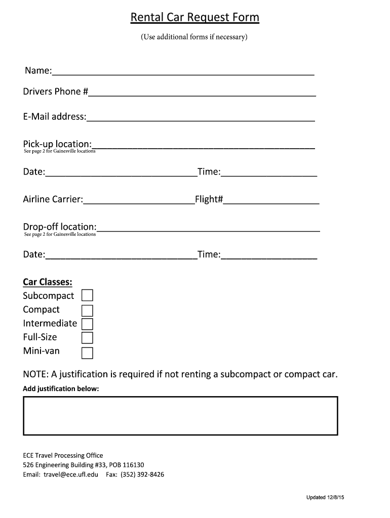 Fillable Online Rental Car Request Form - University of Florida Fax ...