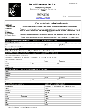 Fillable Online Rental License Application DATE RECEIVED Fax Email ...