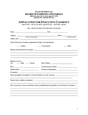 Fillable Online Executive Clemency Application - Board of Pardons and ...