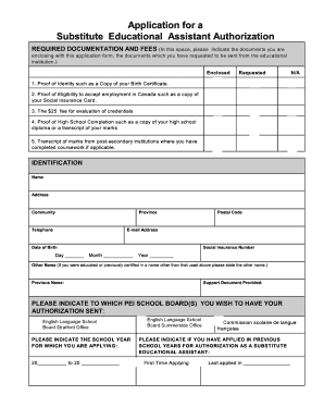 Fillable Online gov pe Application for Substitute Educational Assistant ...