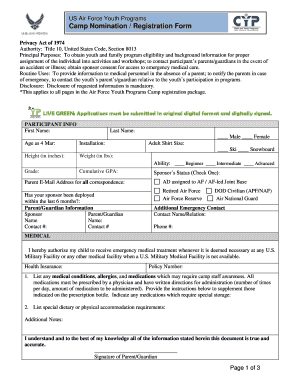 Fillable Online US Air Force Youth Programs - 21 FSS Fax Email Print ...