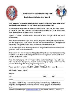 Fillable Online councilspd scouting LaSalle Council Camp Staff Eagle Scout Project information ...