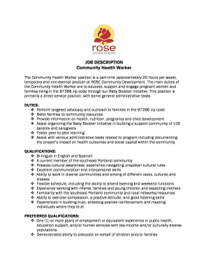 Fillable Online rosecdc JOB DESCRIPTION Community Health Worker ...