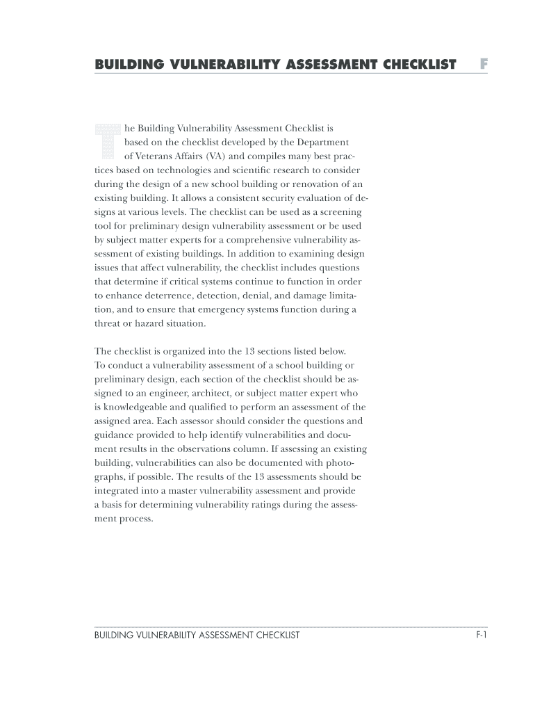 Fillable Online BUILDING VULNERABILITY ASSESSMENT CHECKLIST Fax Email ...