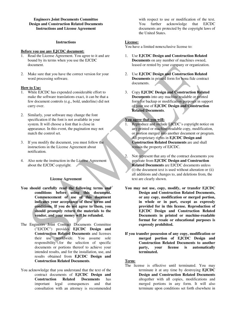 Fillable Online nspe You further acknowledge that EJCDC documents are ...