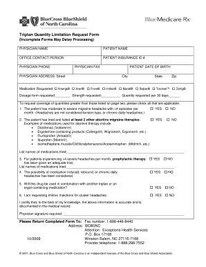Fillable Online Triptan Quantity Limitation Request Form - Blue Cross and Fax Email Print ...