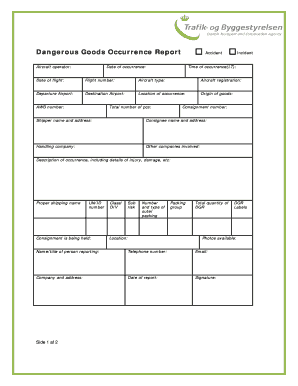 Fillable Online Dangerous Goods Occurrence Report Accident Incentid Fax ...