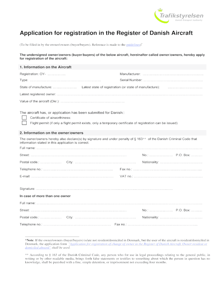 Fillable Online Application for registration in the Register of Danish ...