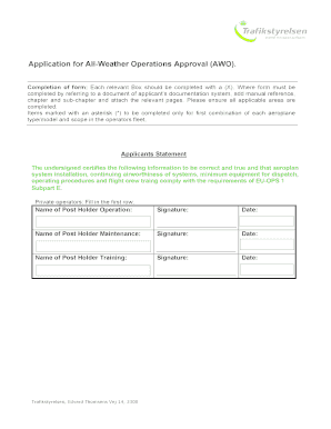 Fillable Online Application for AllWeather Operations Approval (AWO ...