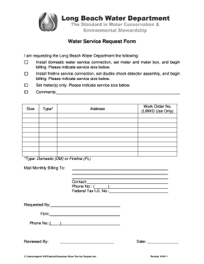 Fillable Online lbwater Developer Water Service Request Fax Email Print ...