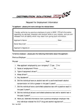 Fillable Online Request For Employment Information - kkwtruckscom Fax ...