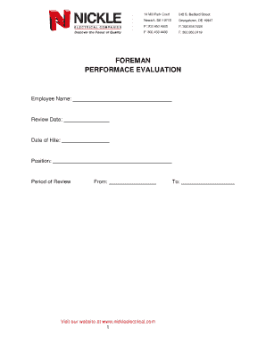 Fillable Online FOREMAN PERFORMACE EVALUATION - Nickle Electrical Fax ...