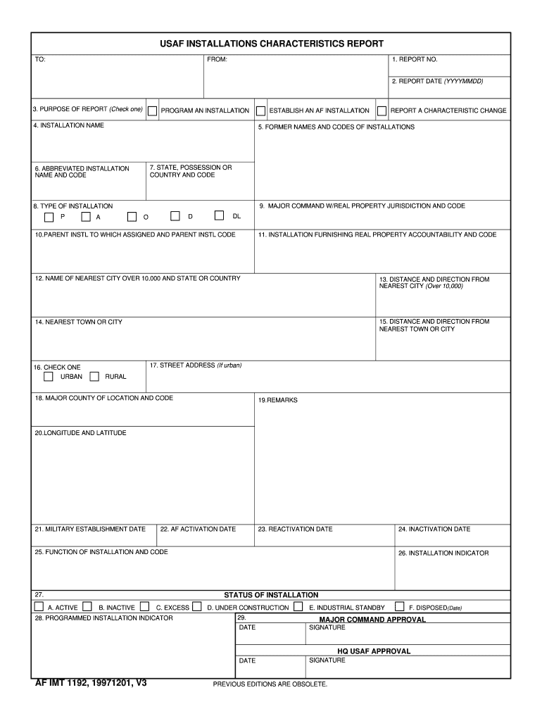 Fillable Online USAF INSTALLATIONS CHARACTERISTICS REPORT Fax Email ...