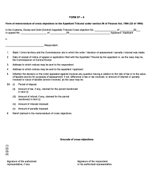 Fillable Online webtel FORM ST 6 Form of memorandum of cross objections ...