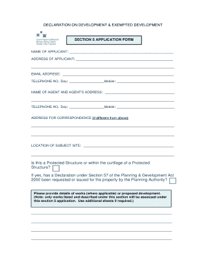 Fillable Online dublincity DECLARATION ON DEVELOPMENT EXEMPTED ...