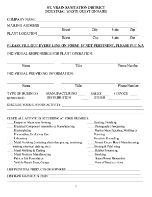 Sanitation Questionnaire Forms and Templates - Fillable & Printable ...