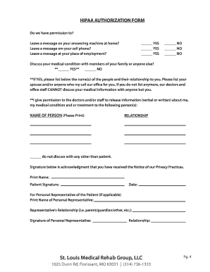 Fillable Online HIPAA AUTHORIZATION FORM - stlmrgcom Fax Email Print ...