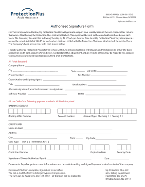 Fillable Online Authorized Signature Form - Protection Plus The Best ...