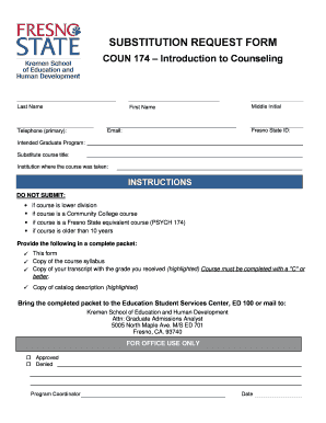 Fillable Online fresnostate SUBSTITUTION REQUEST FORM - California ...