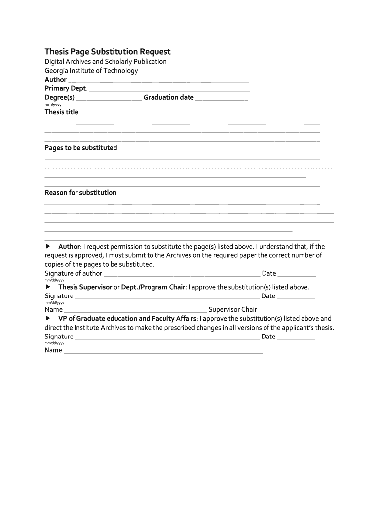 Fillable Online grad gatech Thesis Page Substitution Request Fax Email Print - pdfFiller