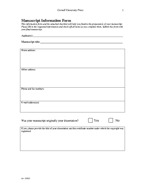 Fillable Online cornellpress cornell Manuscript Information Form ...