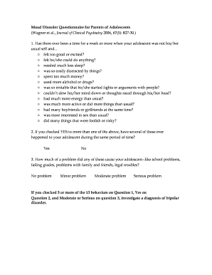 Fillable Online Mood Disorder Questionnaire for Parents of Adolescents ...