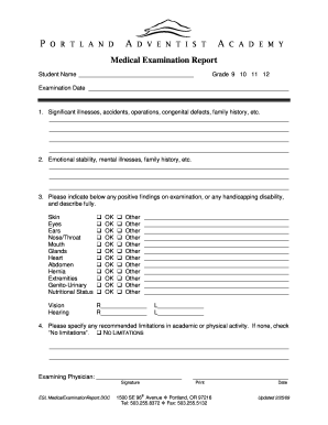 Fillable Online Medical Examination Report - Portland Adventist Academy ...