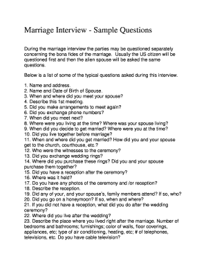 Fillable Online Marriage Interview - Sample Questions Fax Email Print ...