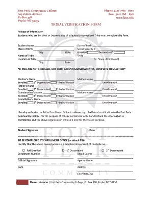 Fillable Online TRIBAL VERIFICATION FORM - Fort Peck Community College ...