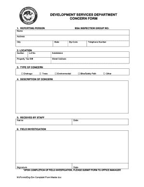 Fillable Online wbtownship DEVELOPMENT SERVICES DEPARTMENT CONCERN FORM ...