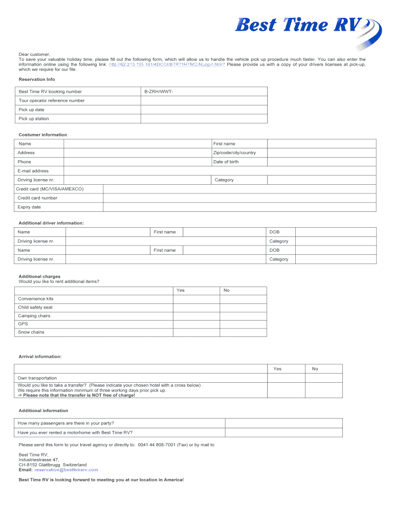Fillable Online Best Time RV Checkin E Fax Email Print - pdfFiller