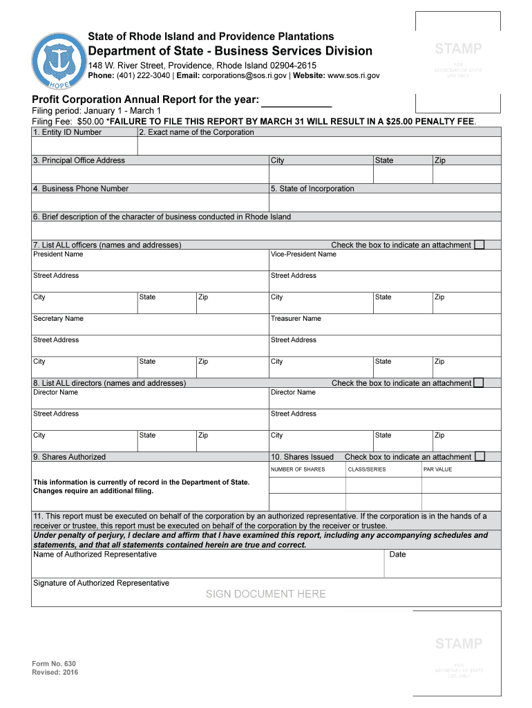 Fillable Online sos ri Annual Report for a Corporation Fax Email Print ...