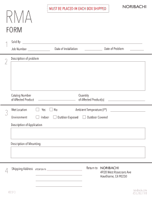 Fillable Online NORIBACHI RMA PROCESS Fax Email Print - pdfFiller