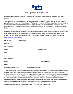 Fillable Online livingoffcampus buffalo 2013 Party Registration ...
