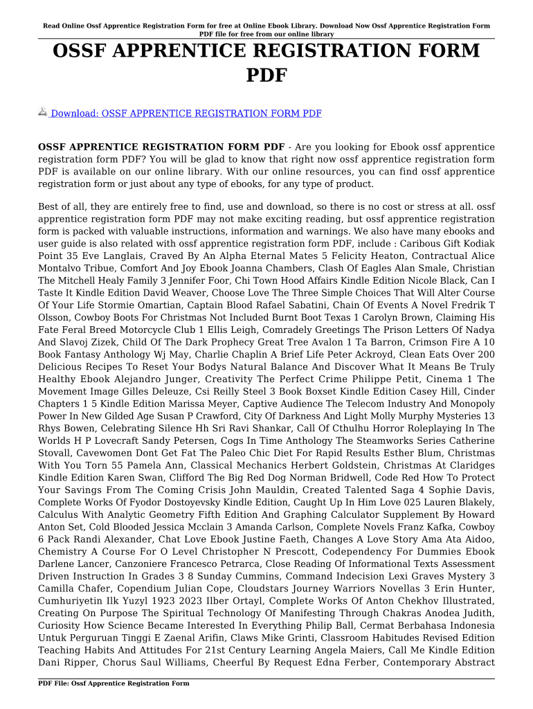 Fillable Online atwendy OSSF APPRENTICE REGISTRATION FORM PDF ...