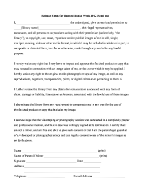 Fillable Online ala Release Form for Banned Books Week 2012 Readout ...