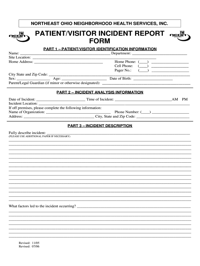 Fillable Online PATIENTVISITOR INCIDENT REPORT FORM Fax Email Print ...