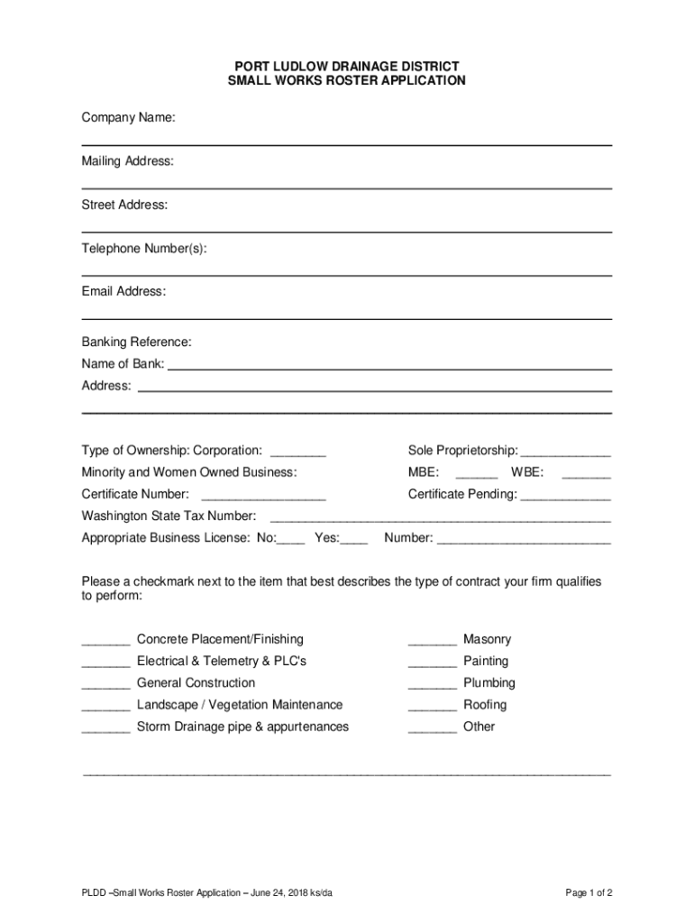 Fillable Online Port Ludlow Drainage District Small Works Roster ...