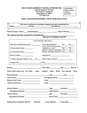 Fillable Online EARLY CHILDHOOD REFERRAL FORM-TEAM EVALUATION The case ...