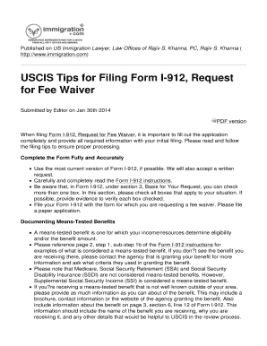 Fillable Online USCIS Tips for Filing Form I912, Request Fax Email ...