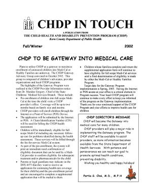 Fillable Online THE CHILD HEALTH AND DISABILITY PREVENTION PROGRAM ...