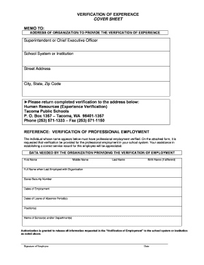 Fillable Online VERIFICATION OF EXPERIENCE COVER SHEET Fax Email Print ...
