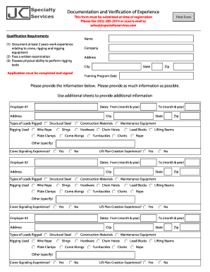 Fillable Online Documentation and Verification of Experience Fax Email ...