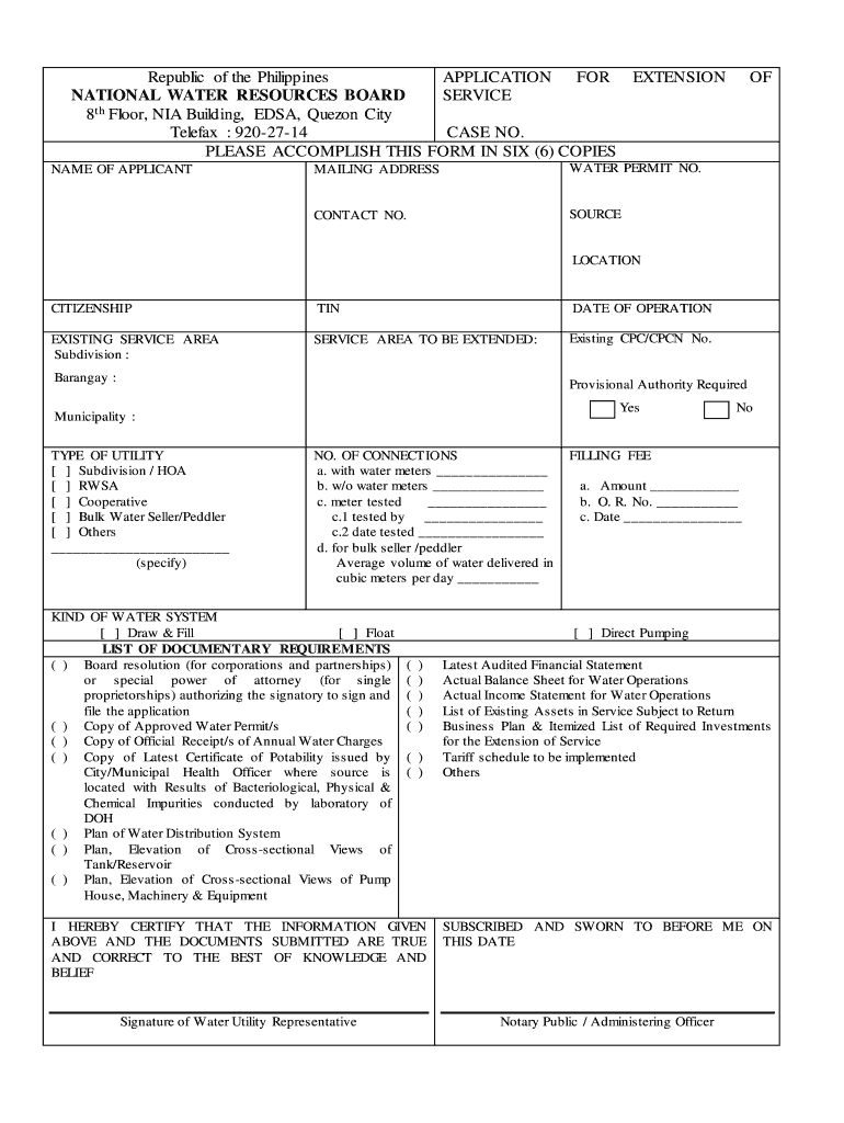 Fillable Online Republic of the Philippines - National Water Resources ...