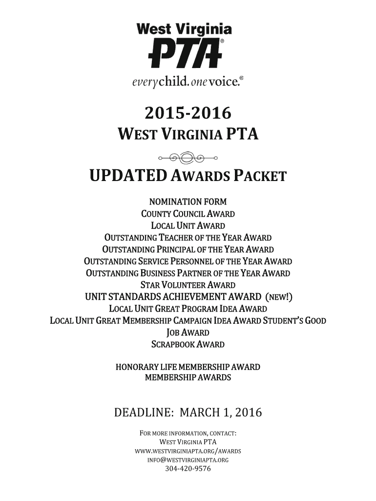 Fillable Online 2015-2016 WEST VIRGINIA PTA Fax Email Print - pdfFiller