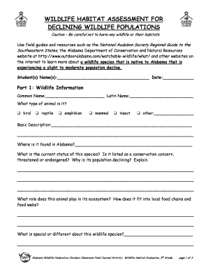 Fillable Online alabamawildlife WILDLIFE HABITAT ASSESSMENT FOR ...