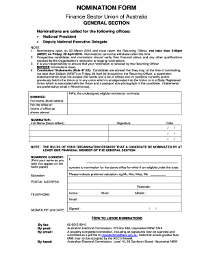 Fillable Online NOMINATION FORM - fsunionorgau Fax Email Print - pdfFiller